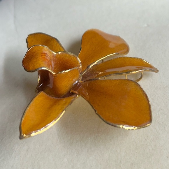 RISIS | Jewelry | Vintage Tanbrown Enamel Dendrobium Orchid With 24k ...